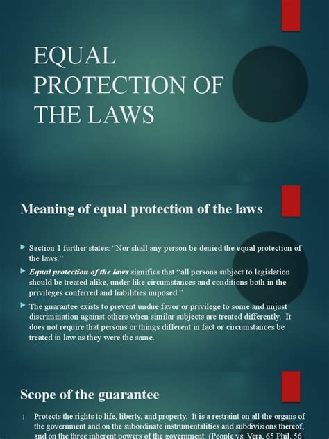 Equal Protection Of The Laws Pdf Equal Protection Clause Guarantee