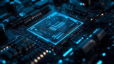 Cyberpunk Circuit Board Ai Chip Blue Neon Glow Intricate Microprocessor Cyberpunk Circuit Board Ai Chip Blue Neon Glow Intricate Microprocessor