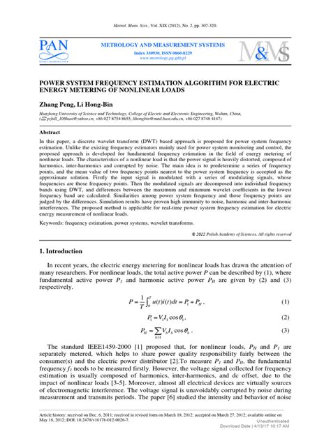 metrology and measurement systems power system frequency estimation