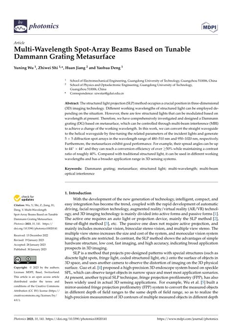 Pdf Multi Wavelength Spot Array Beams Based On Tunable Dammann Grating Metasurface