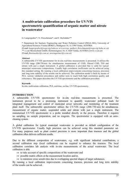 A Multivariate Calibration Procedure For Uv Vis Spectrometric