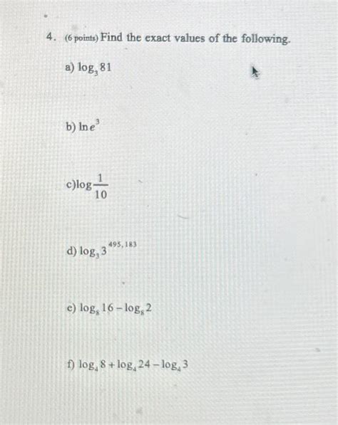 Solved 4 6 Points Find The Exact Values Of The