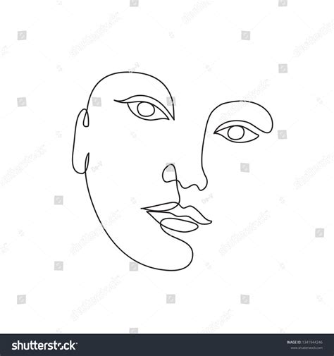 Abstract Face One Line Drawing Portrait Stock Vector Royalty Free 1341944246