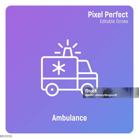 사이렌이 있는 구급차 얇은 선 아이콘입니다 의료 수송 비상 픽셀 완벽 편집 가능한 스트로크 벡터 그림입니다 0명에 대한 스톡 벡터 아트 및 기타 이미지 Istock