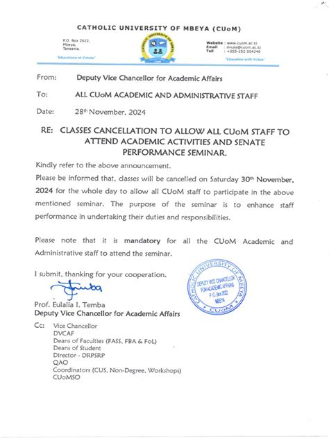 Class Cancelation For Seminar Pdf