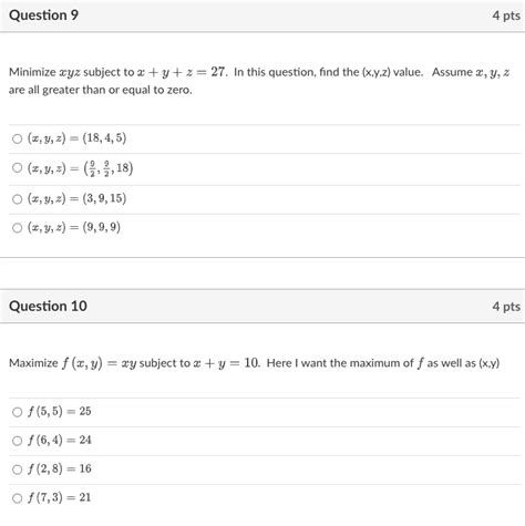 Solved Minimize Xyz Subject To X Y Z In This Question Chegg