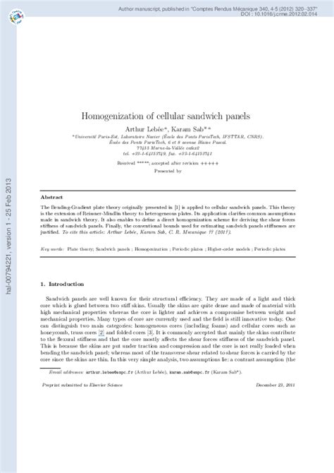 Pdf Homogenization Of Cellular Sandwich Panels
