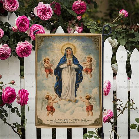Ave Maria Queen Of Heaven Flag The Virgin Mary With Angels Flag