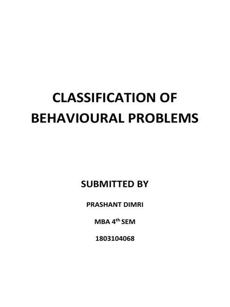 Classification Of Behavioural Problems Pdf Bullying Anger