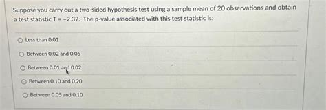 Solved Suppose You Carry Out A Two Sided Hypothesis Test