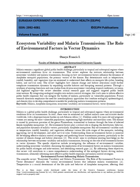 Ecosystem Variability And Malaria Transmission The Role Of