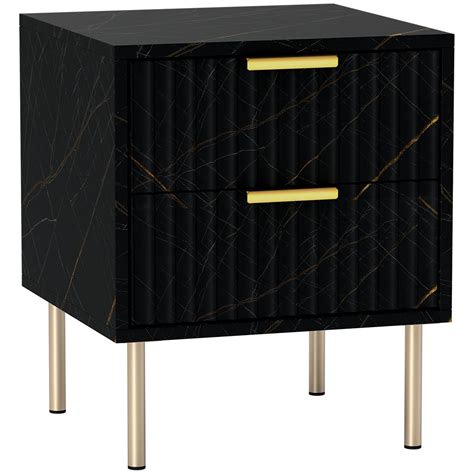 Homcom Elegant Two Drawer Bedside Table Black Uk