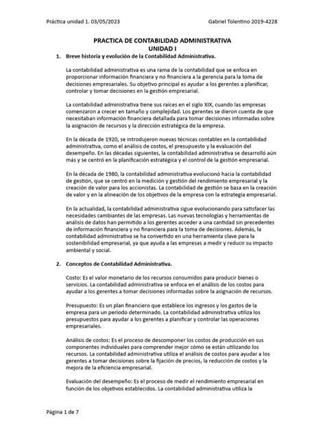 Práctica De Contabilidad Administrativa Unidad 1 Gabriel Tolentino