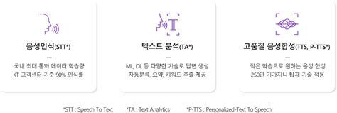 음성인식 Stt Speech To Text 국내 최대 통화 데이터 학습량 Kt 고객센터 기준 90 인식률 텍스트 분석 Ta Text Analytics