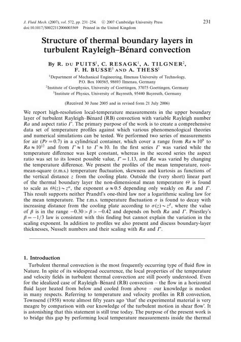 Pdf Structure Of Thermal Boundary Layers In Turbulent Rayleigh · Pdf Filestructure Of