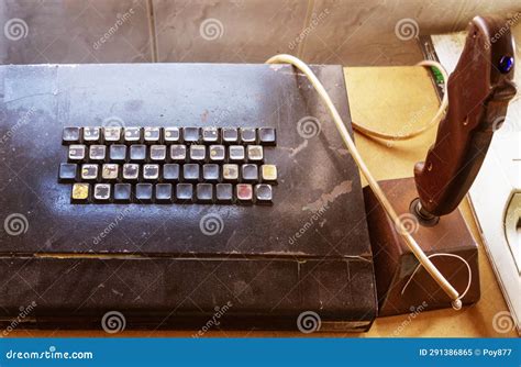 Old Computer Keyboard And Game Joystick The First Keyboards And Joysticks In The World Stock