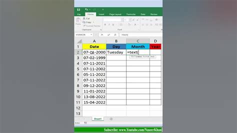 Extract Day Month And Year From Date In Excel Youtube