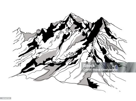 산악 풍경 산의 양식에 일치시키는 이미지로 반점과 선이 그려집니다 플랫 벡터 그림입니다 낙서 패턴에 대한 스톡 벡터 아트 및 기타 이미지 Istock