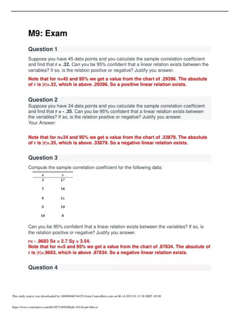 MATH 110 Module 9 Exam 9 Portage Learning Statistics Quiz MATH 110