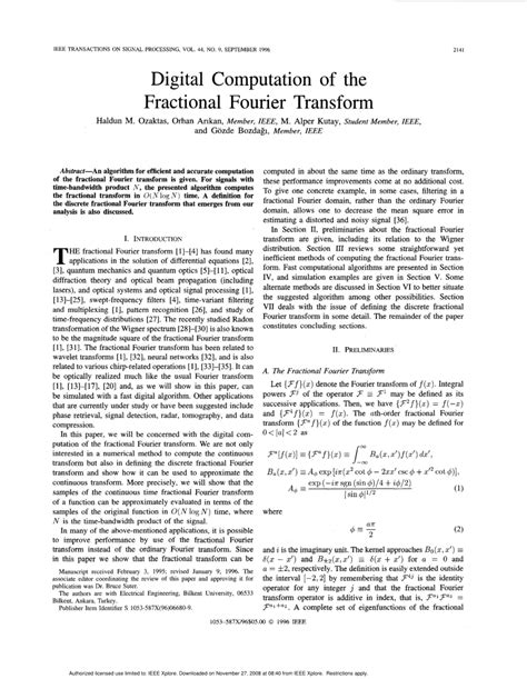 Pdf Digital Computation Of The Fractional Fourier Transform