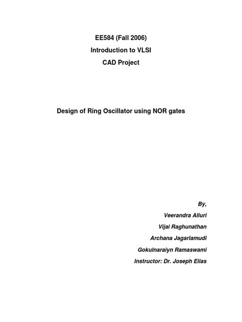 Ee584 Fall 2006 Introduction To Vlsi Cad Project Pdf Cmos