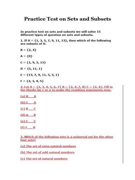 Practice On Sets And Subsets 1 Pdf