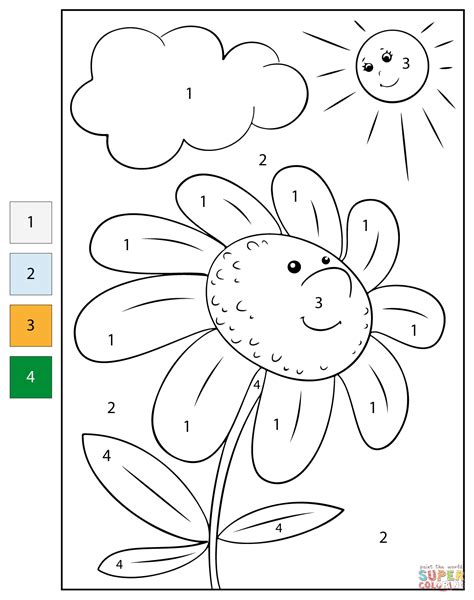 Color By Number Flower Coloring Page Printable