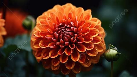 Beautiful Orange Flower Near A Dark Green Background Blooming Orange