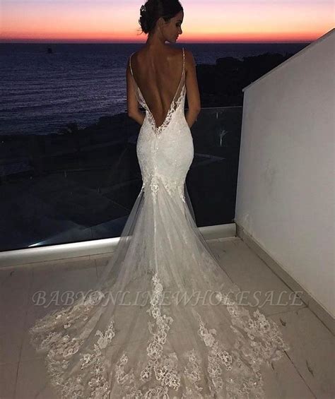 Backless Wedding Dresses Lace Mermaid Sexy Spaghetti Straps Bride