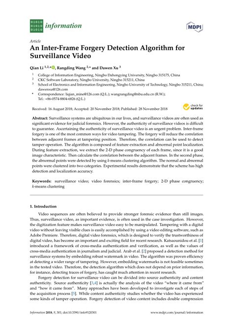 pdf an inter frame forgery detection algorithm for surveillance video