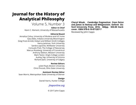 Pdf Cheryl Misak Cambridge Pragmatism From Peirce And James To