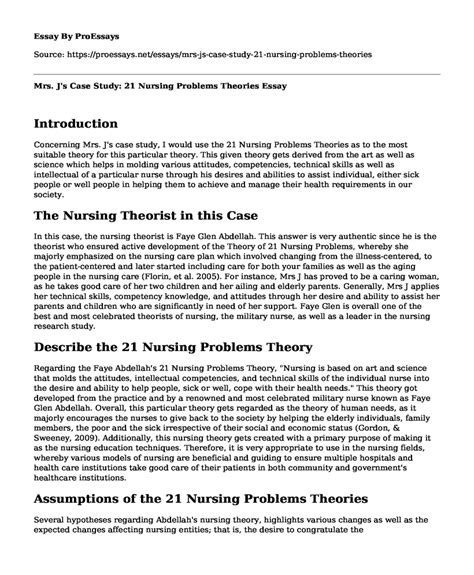 Mrs J S Case Study Nursing Problems Theories Free Essay Term Paper Example ProEssays Net