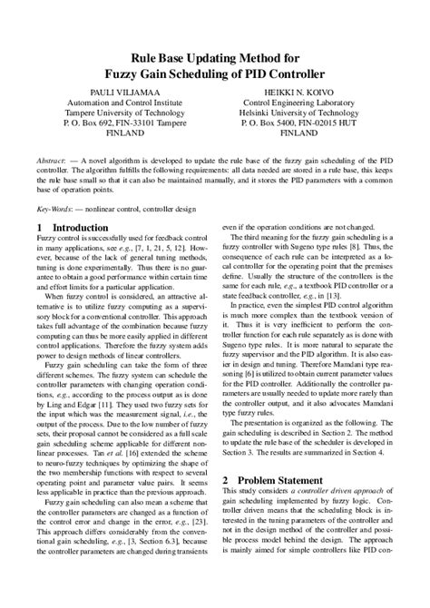 Pdf Rule Base Updating Method For Fuzzy Gain Scheduling Of Pid Controller