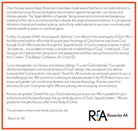 RfA Responds To The Proposed Definition Of Gender Room For All