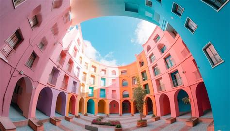 La Arquitectura Moderna Del Famoso Edificio Presenta Colores Vibrantes