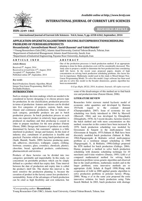 Pdf Application Of Genetic Algorithm In Solving Batch Production Scheduling Problems Of