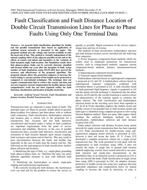 Pdf Fault Classification And Fault Distance Location Of Double Circuit Transmission Lines For
