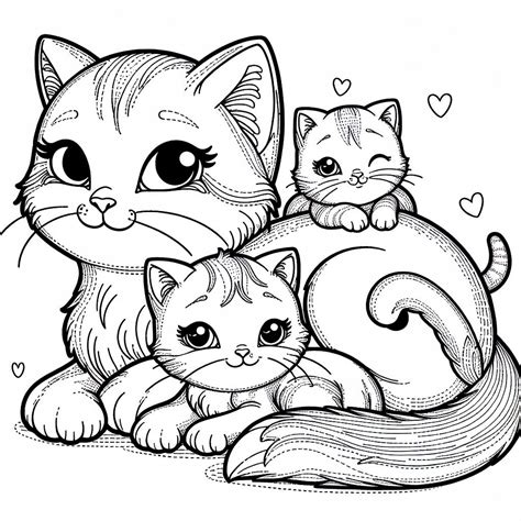 Coloring Page Cat And Kittens