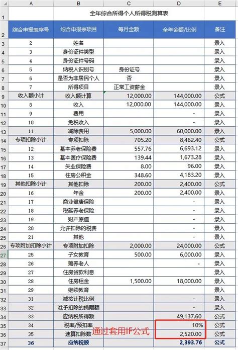 Excel个人所得税税率、速算扣除数公式 个税吧
