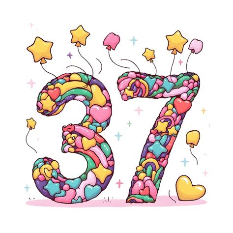 Numeric Digit 37 Vector Illustration Typography Of Number 37 With Playful Shapes And Balloon