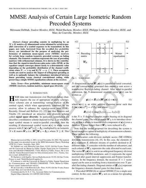 Pdf Mmse Analysis Of Certain Large Isometric Random Precoded Systems