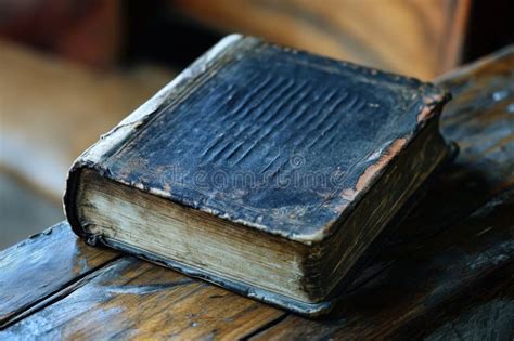 An Old Leather Bound Book Resting On A Rustic Wooden Table Beneath Natural Light Showcasing Its