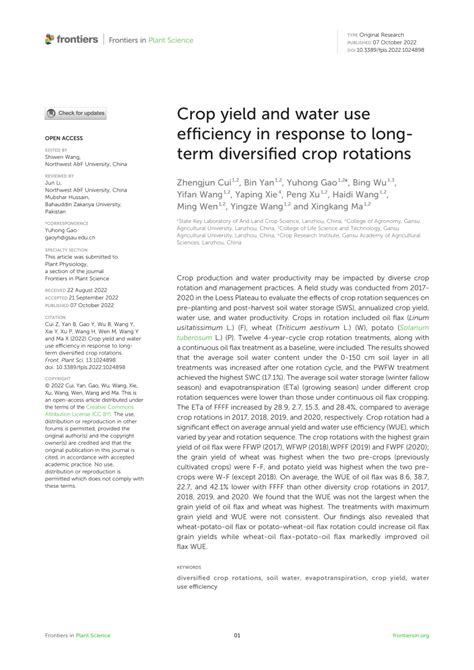 Pdf Crop Yield And Water Use Efficiency In Response To Long Term