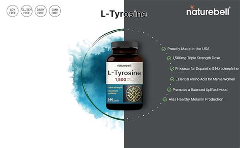L Tyrosine Supplement 1500mg Per Serving 240 Capsules