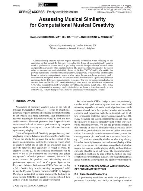 Pdf Assessing Musical Similarity For Computational Music Creativity