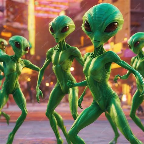 Premium Photo Green Aliens Illustration Happy Dancing People