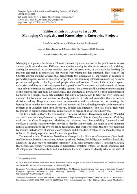 Pdf Editorial Introduction To Issue 39 Managing Complexity And
