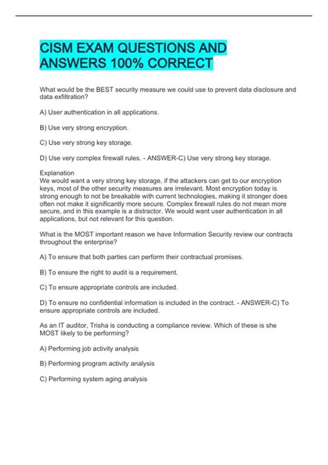 Cism Exam Questions And Answers 100 Correct Cism Certified Information Security Manager