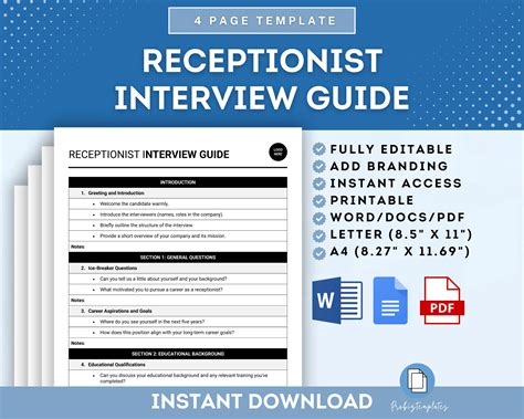 Receptionist Interview Guide Template Probiztemplates