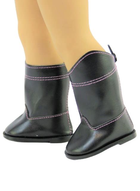 18 Doll Black Cowgirl Boots Pink Stitching The Doll Boutique